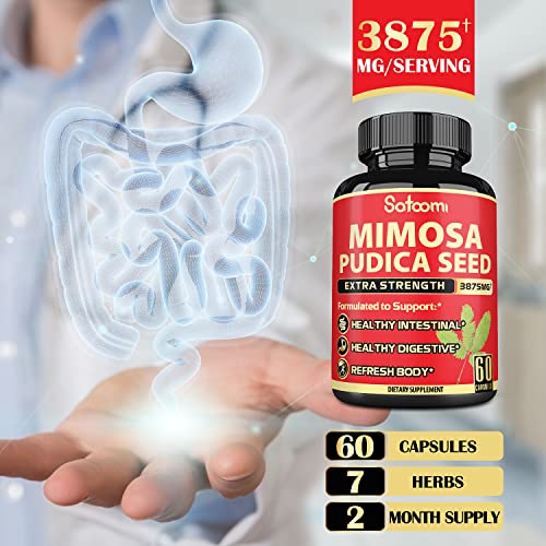 Natural Mimosa Pudica Seed Capsules - 7 Herbs - Equivalent to 3875mg with Oregano, Garlic, Neem Leaf, Black Walnut Powder, Clove Powder, Guduchi Powder - 1 Pack 60 Capsules for 2 Months