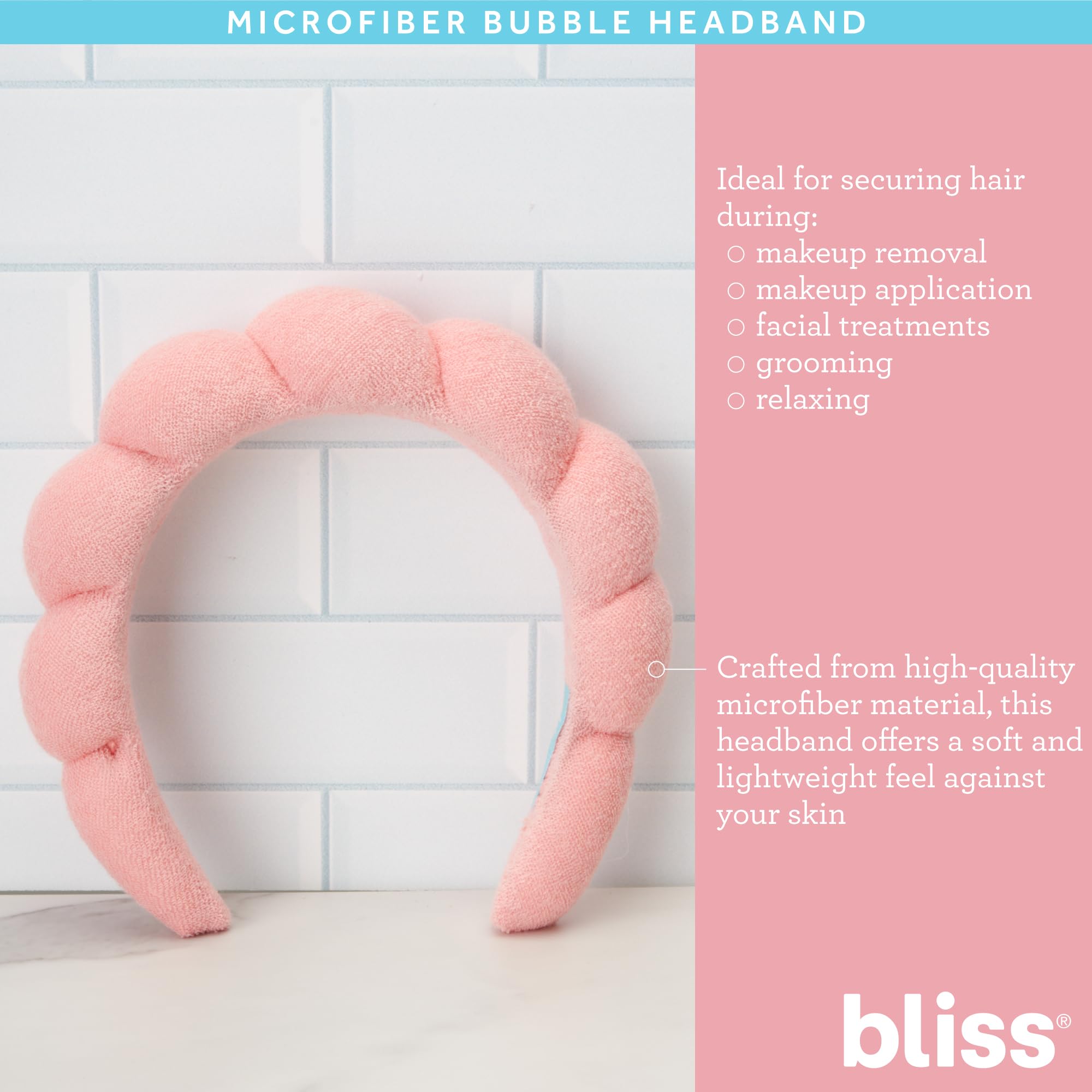 Bliss Women's Spa Headband - 2 Pack Microfiber Makeup Bubble Headband - Puffy Hair Band for Washing Face, Facials, Skincare, Shower, Size, Orange/Purple
