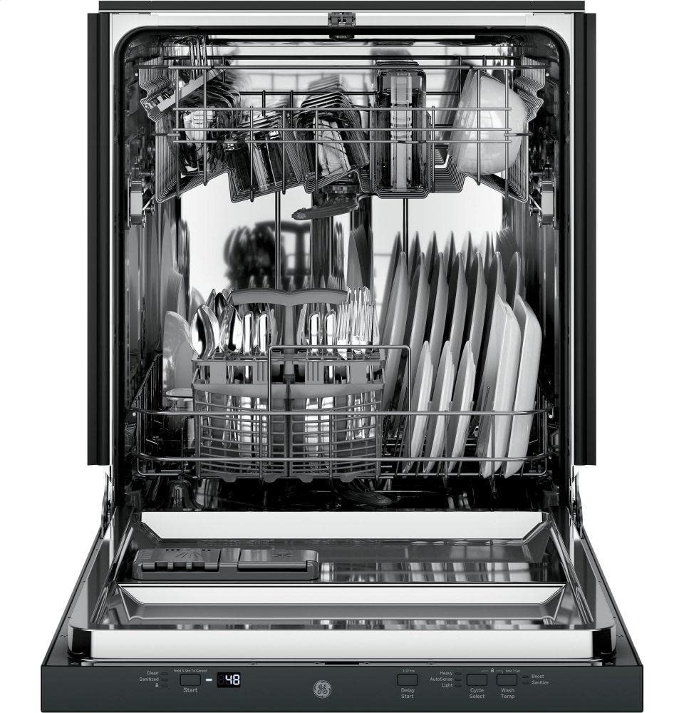 GE GDT225SGLBB 24" Dishwasher with Interior Stainless Steel ADA Compliant Top Control Energy Star Certified and Pocket Handle in Black