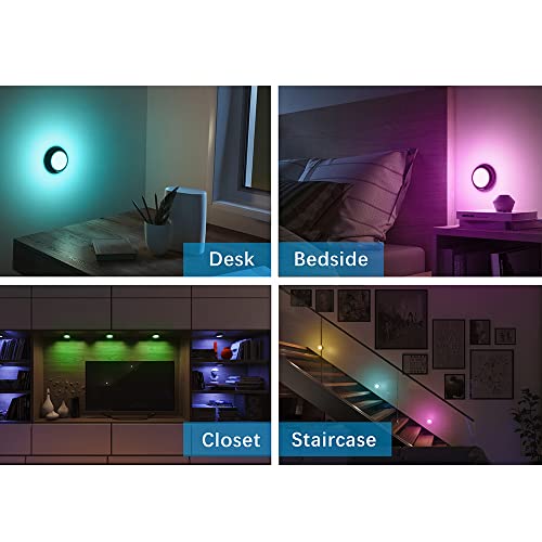 HOLKPOILOT Puck Lights with Remote, Color Changing LED Puck Lights, Battery Operated dimmable Under Cabinet Lights, Under Counter Lights with Timer (4 Pack)