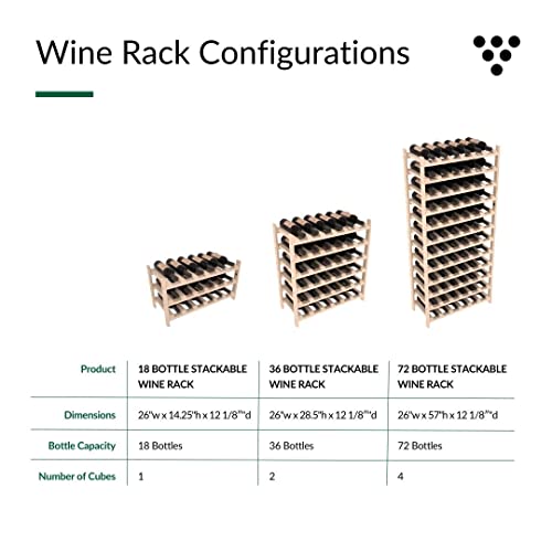 Wine Racks America Living Series Stackable Wine Rack - Durable and Modular Wine Storage System, Pine Unstained - Holds 36 Bottles