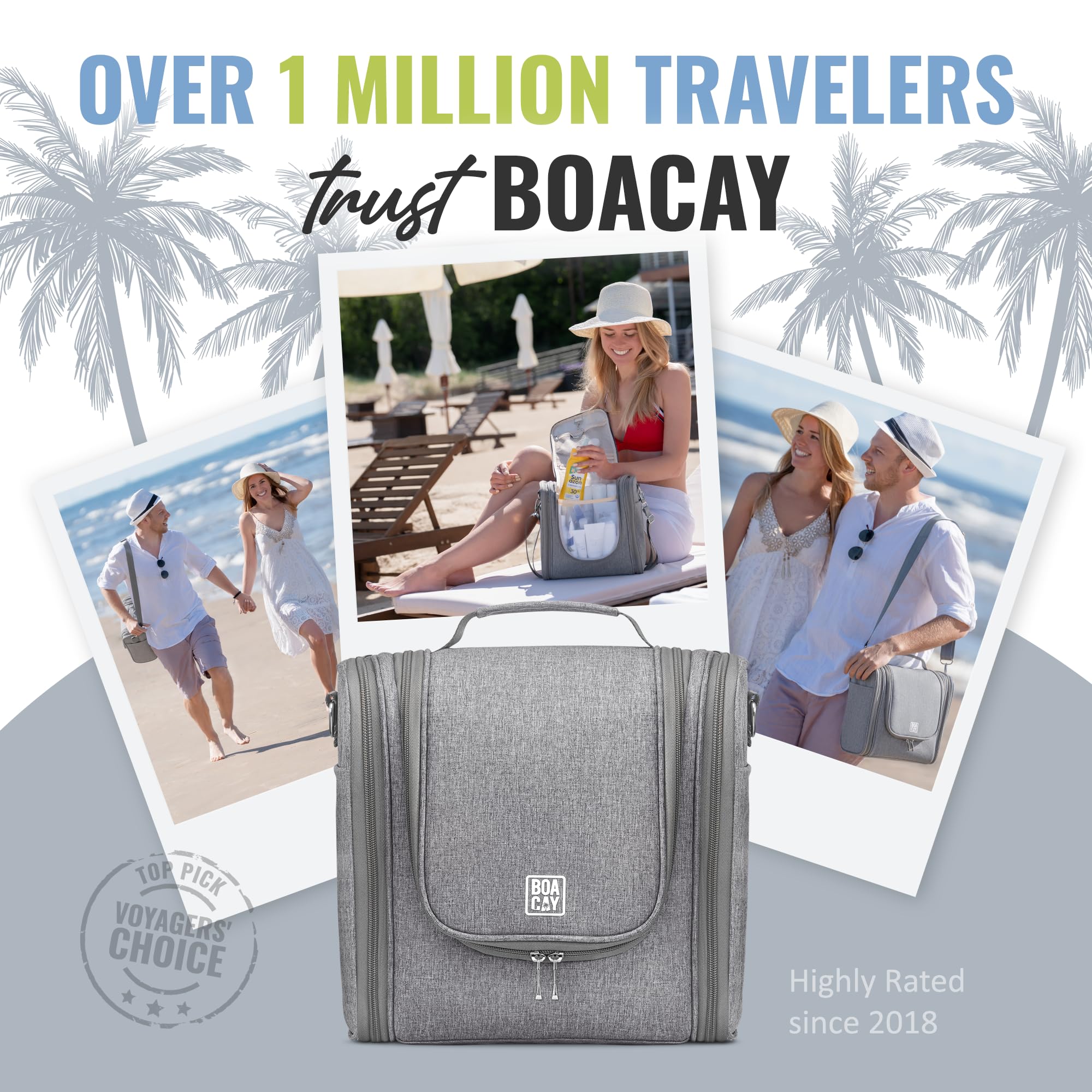 BOACAY Extra Large Hanging Travel Toiletry Bag for Women and Men, Makeup Bag, Bathroom & Shower Organizer Kit for Accessories, Cosmetics, Essentials