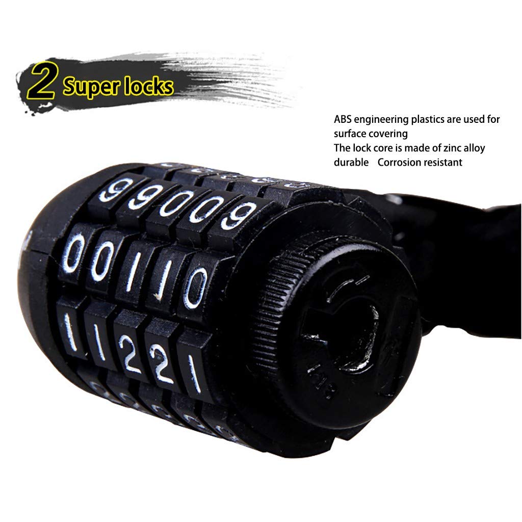 Bike Combination 5-Digit for Bicycle Coiling Chain Lock Lock Bicycles Keyless Bike Accessories Bicycle Saddle Bags (Balck, One Size)