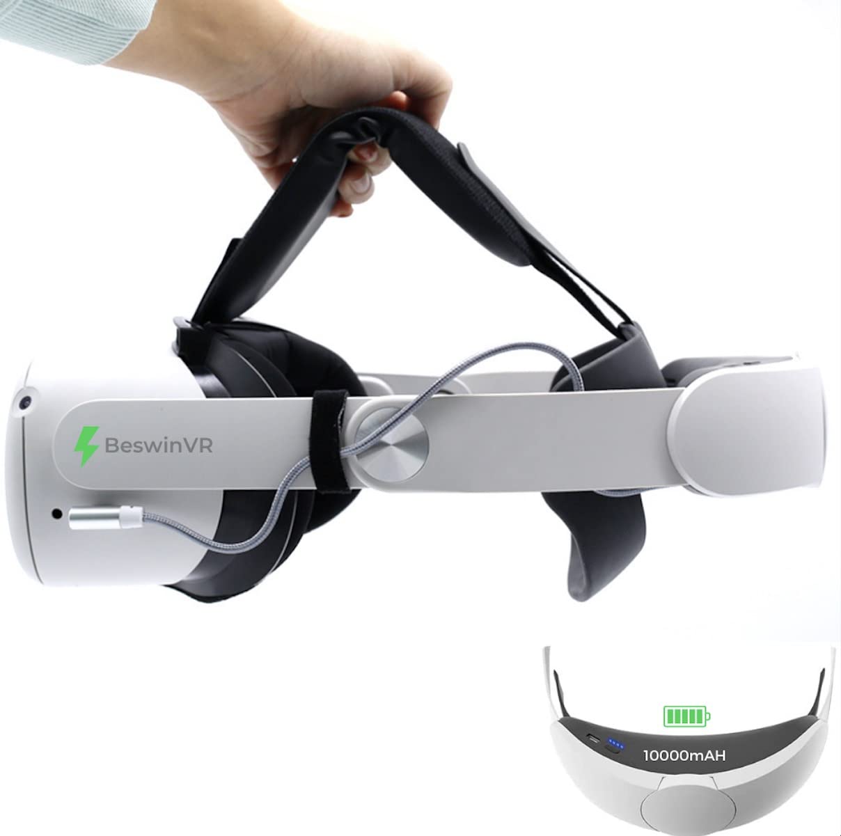 BeswinVR Battery Head Strap 10000mAH for Meta Quest 2 Accessories Extend 6-8hrs Playtime, Replacement for Elite Strap- 10000mAH Strap