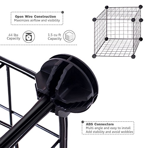 UNICOO - 14 * 14 Inch Big Cube Multi Use DIY 12 Cube Wire Grid Organizer, Bookcase, Bookshelf, Storage Cabinet, Wardrobe Closet,Toy Organizer, Wire Cube Storage- (Black Wire)