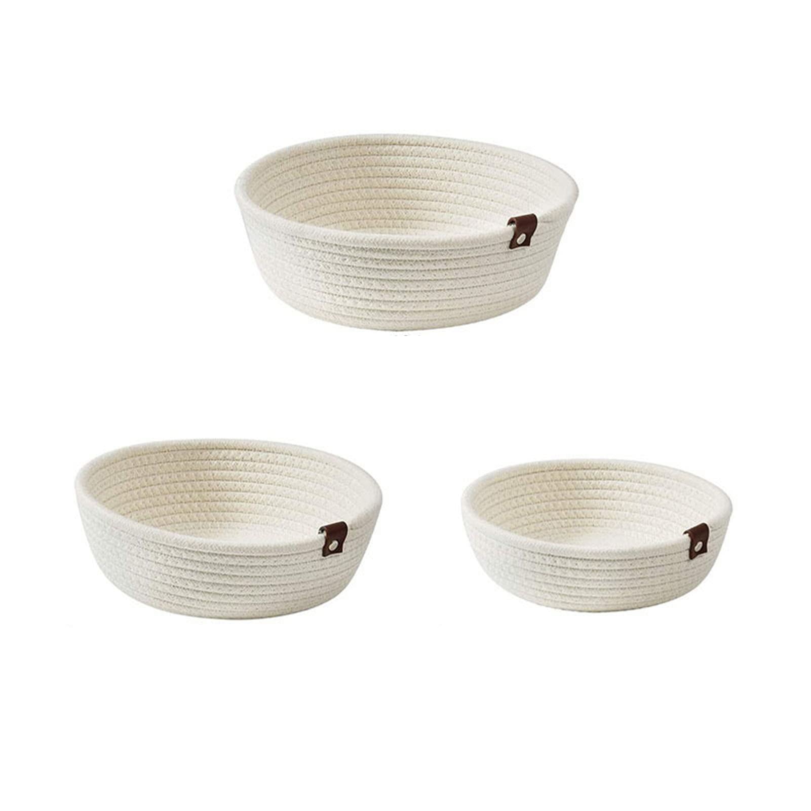 Cotton Rope Woven Storage Basket Set Round Cotton Linen Storage Basket Desktop Organizing (White)