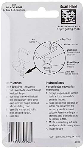 DANCO Brass Closet Bolts with Nuts and Washers Toilet Bolt Set, 1/4 inch x 2-1/4 inch, Brass, 2-Set (80156)