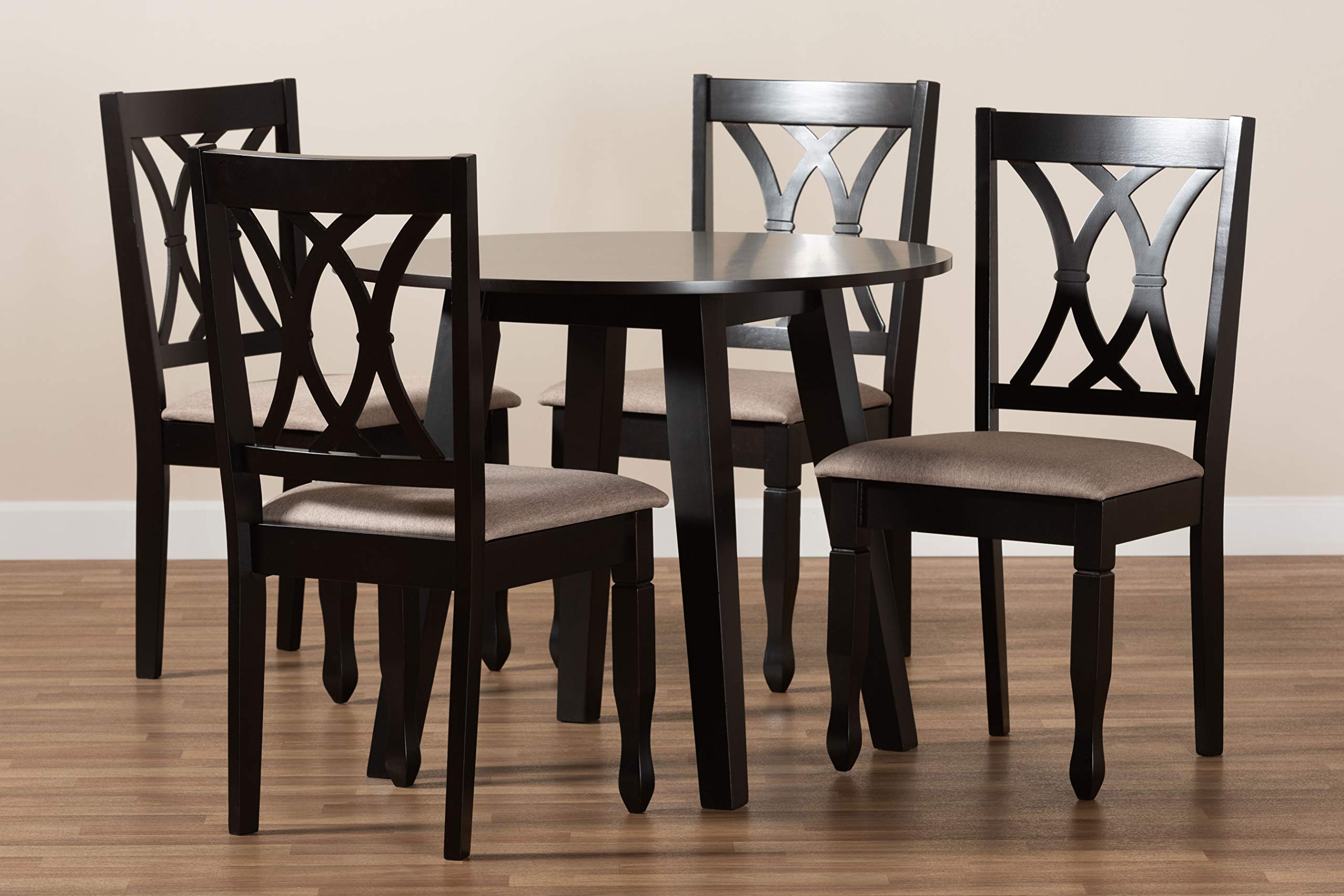 Baxton Studio Millie Modern and Contemporary Sand Fabric Upholstered and Dark Brown Finished Wood 5-Piece Dining Set