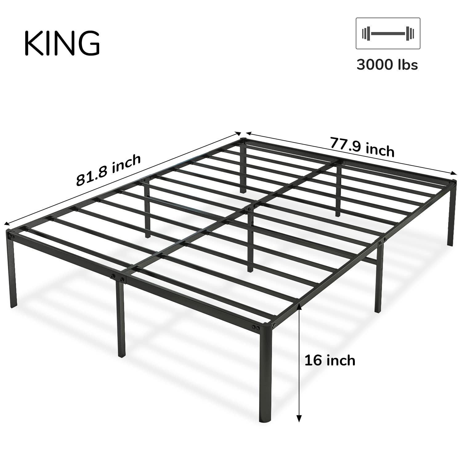 BedStory 16 Inch King Size Bed Frame - Heavy Duty Metal Platform Bed Frame - Easy Assembly, No Box Spring Needed - Curved Bed Legs Design to Avoid Injury - Supports Up to 3000 Lbs