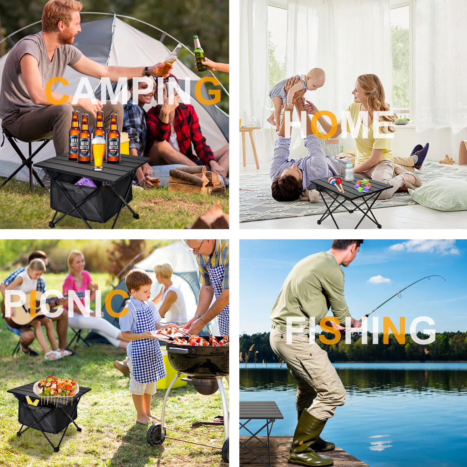 Audoyon Foldable Camping Side Table, Ultralight Small Beach Table Aluminum, Portable Outdoor Table with Carry Bag and Storage for Picnic, Grill, Hiking, Fishing, Sand, Camping Essentials(S)