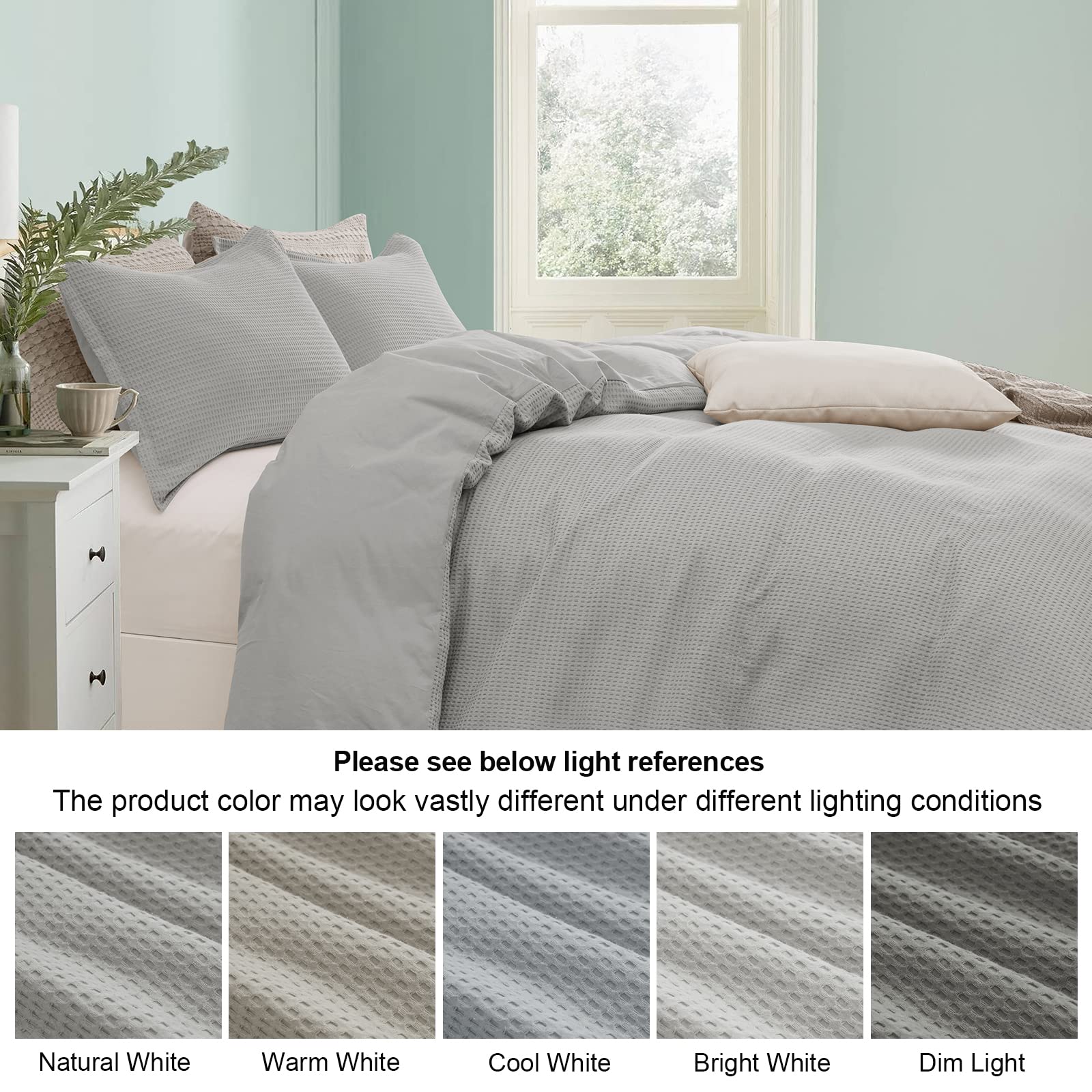 PHF Waffle Duvet Cover King Size, Ultra Soft Cotton Blend Comforter Cover Set, Comfy Breathable and Decorative Duver Cover Set with Pillow Shams Bedding Collection, 104"x90", Grey