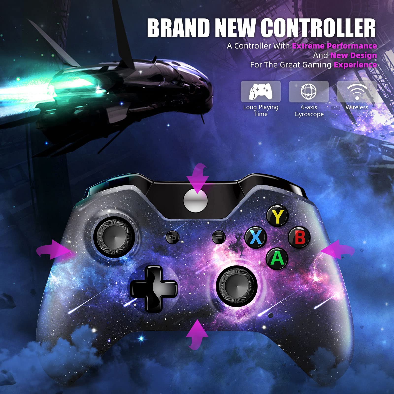 CHASDI Xbox One Wireless Controller, Custom Deisgn Starry Sky V2 Xbox Controller with 3.5mm Headphone Jack for All Xbox One Models, Series X S and PC
