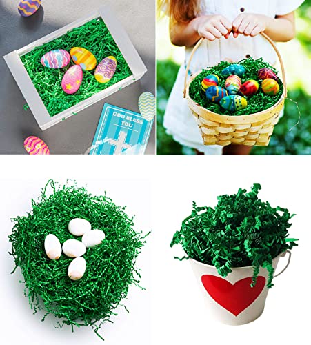 Easter Grass Green Crinkle Paper Shred Filler for Gift Wrapping, Basket Filling, Party Decoration, Basket Grass Stuffers(8 oz)