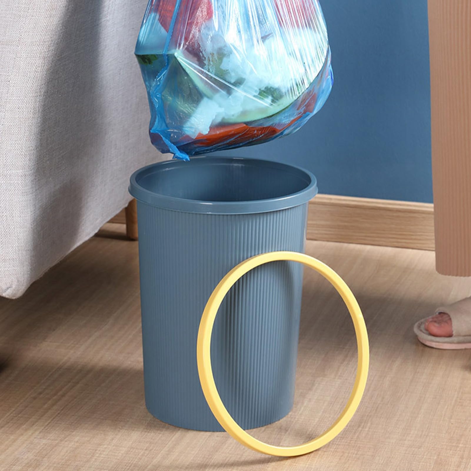 CHEOTIME Small Trash Can Cylindrical Trash Can Plastic Wastebasket Can Hold Trash Bags Suitable for Bathroom Bedroom Kitchen Home Office(Small Dark Blue)