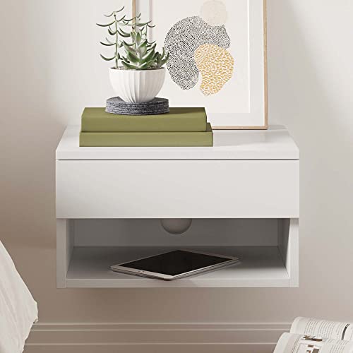 Nathan James Jackson Modern Floating Bedside Nightstand with Drawer, 1, White