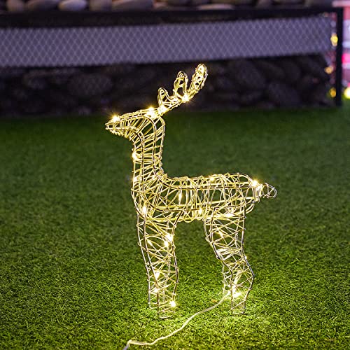 Emadgift Lit-Up Christmas Metal Reindeer Tabletop Decorations with LED Lights for Home Desk Mantel Kitchen Décor in Xmas Holiday-12 inches Height -Shiny Gold Color