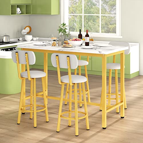 DKLGG 43.3” Dining Table Set for 4, Rectangle Bar Table and Chairs Set with 4 PU Leather Backrest Stools, Pub Dining Room Table Set for Kitchen, Bar, Living Room, Breakfast Nook, Small Space Dinette