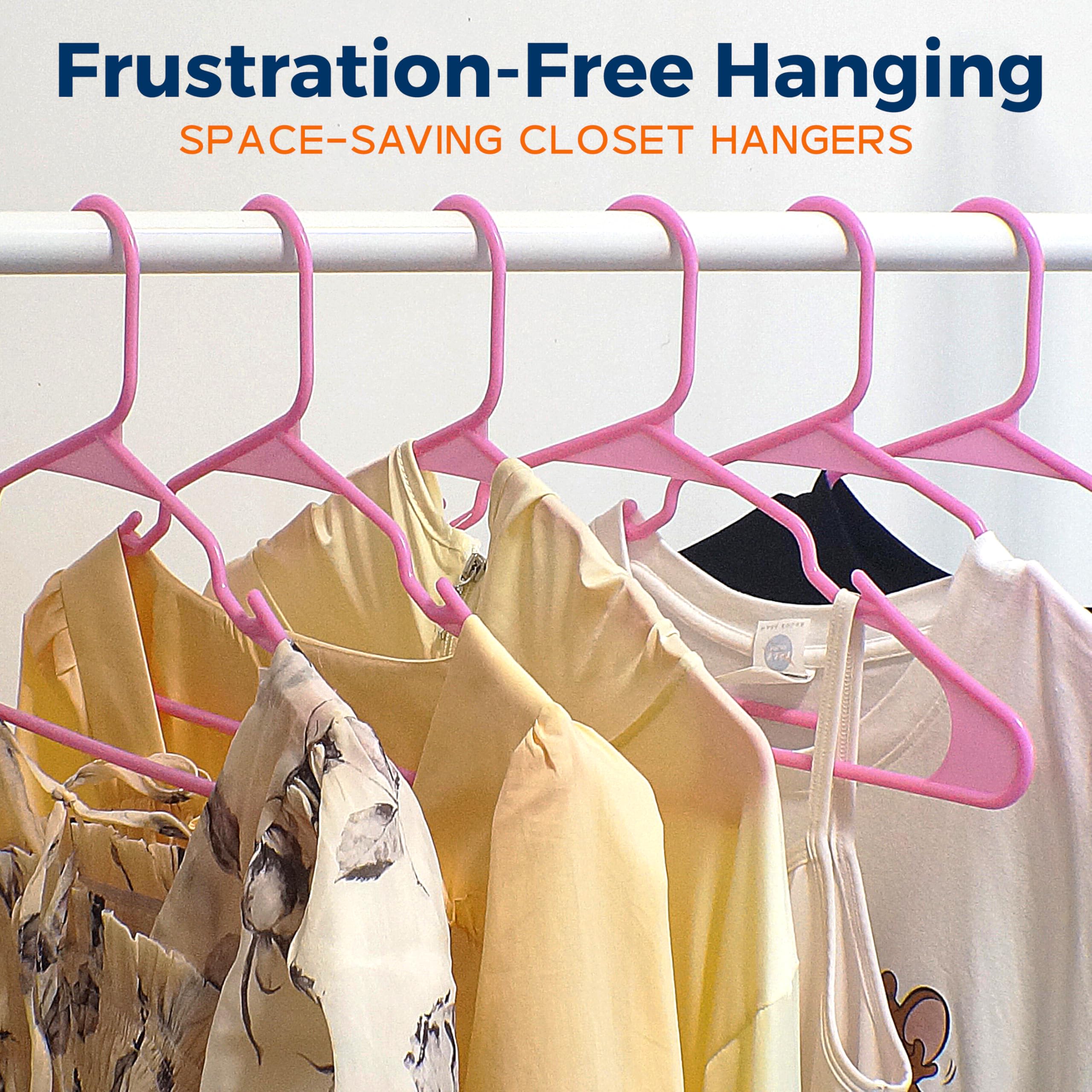 Campior Premium Clothes Hangers β Space-Saving Slim Design, Lightweight and Durable Plastic with Smart Shoulder Grooves, Versatile Usage for Organizing Laundry, Coats, and Clothes, Pink, Pack of 50