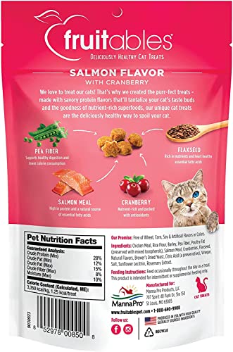 Fruitables Cat Crunchy Treats For Cats β Healthy Low Calorie Packed with Protein β Free of Wheat, Corn and Soy β Made with Real Salmon with Cranberry β 2.5 Ounces