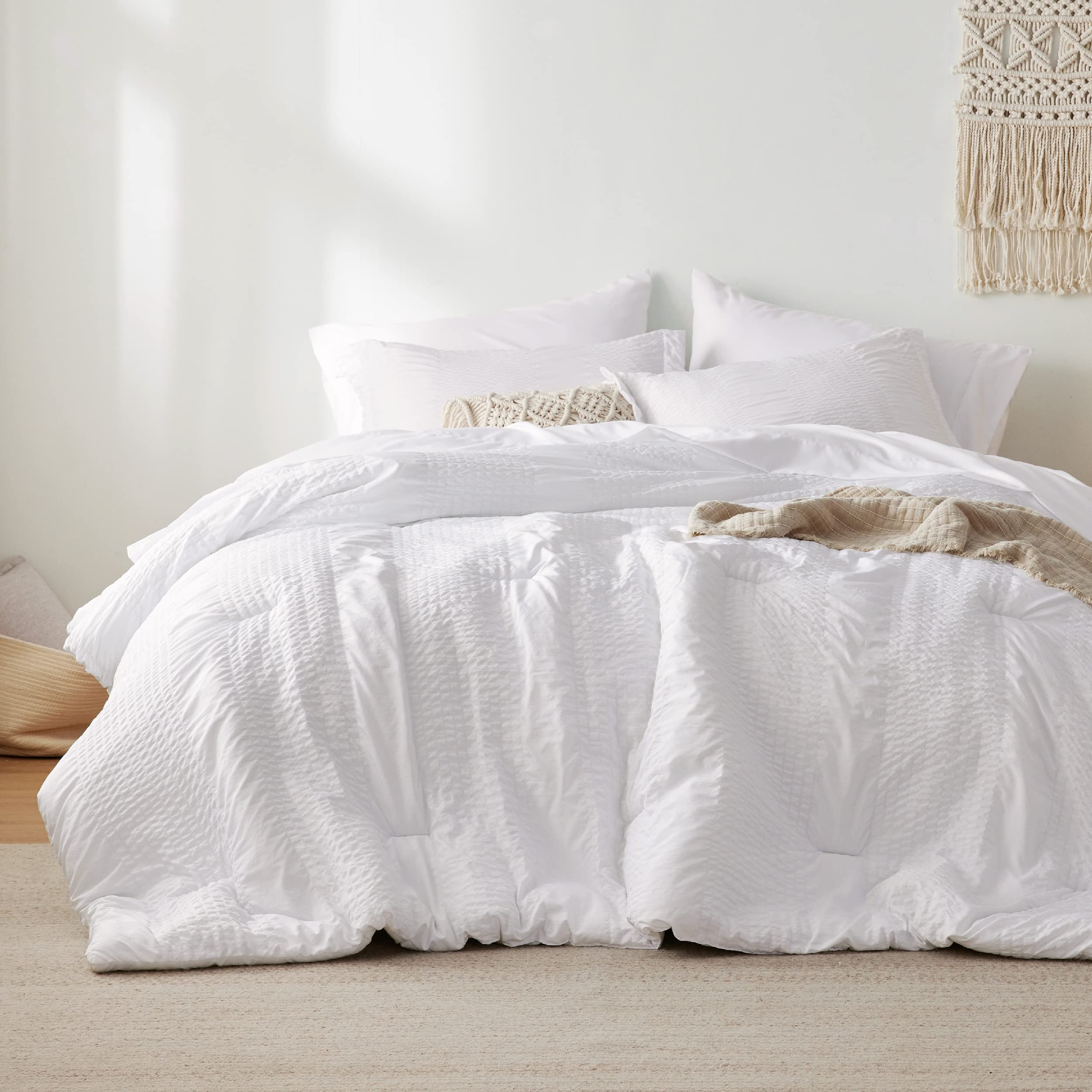 Bedsure Bed in a Bag King - King Size Comforter Set 7 Pieces Seersucker Bedding Set, Soft Lightweight Down Alternative Comforter, King Bed Set (Grey, King)
