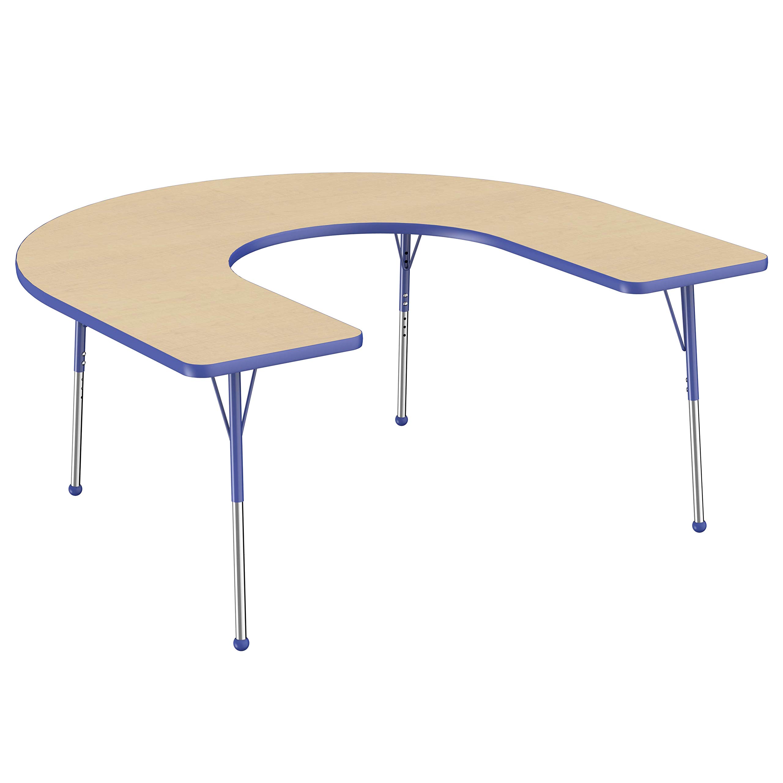 Factory Direct Partners 10094-MPBL Horseshoe Activity School and Office Table (60" x 66"), Standard Legs with Ball Glides, Adjustable Height 19-30" - Maple Top and Blue Edge
