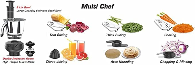 Vidiem ADC All Day Companion Mixer Grinder and Food Processor, slicing, grating, citrus juicing, chopping & kneading 750W 5 Jars Free Service Kit included -110 Volts