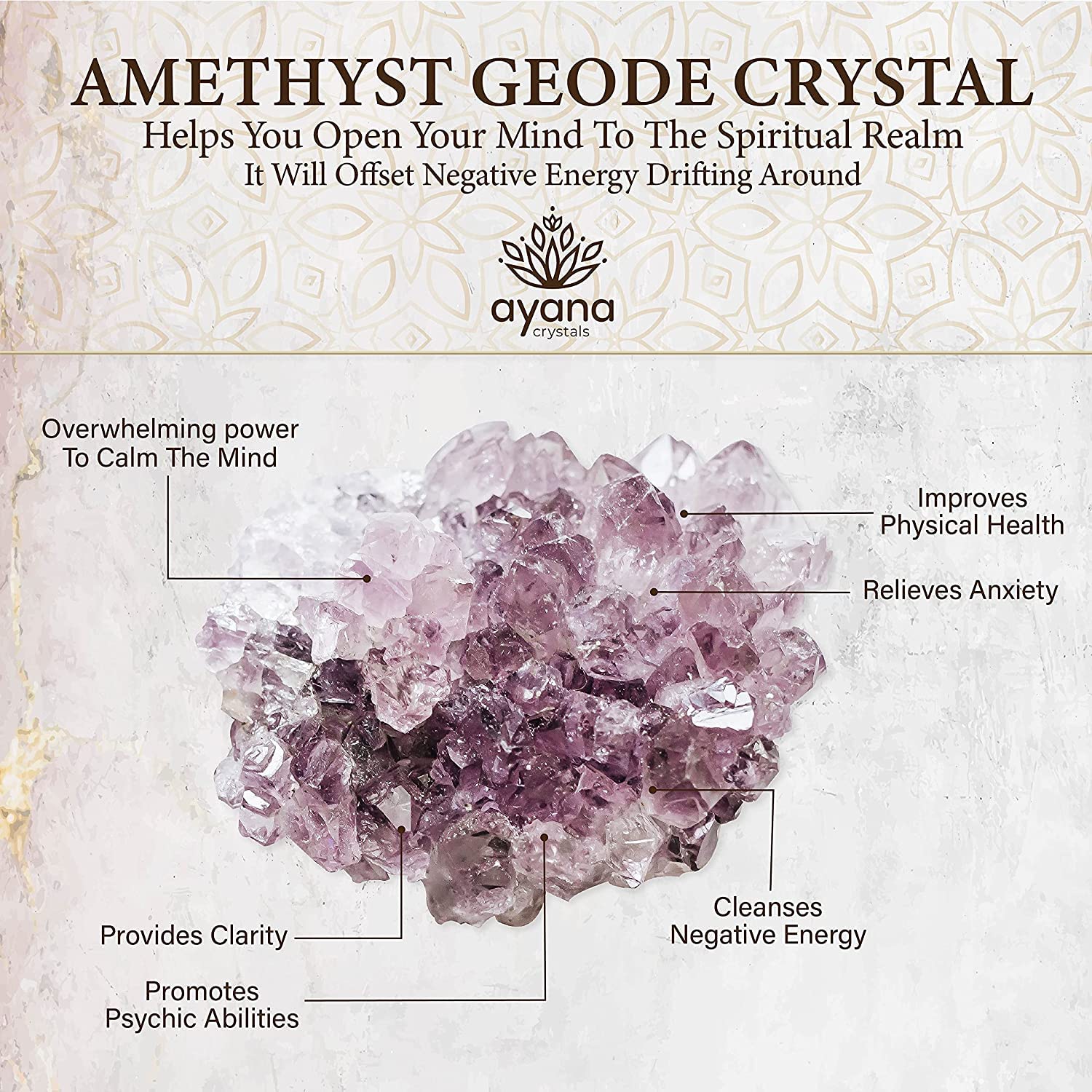 Ayana Crystals Handcrafted Amethyst Geode Necklace - Silver Plated: Genuine Natural Amethyst, February Birthstone β Third Eye & Crown Chakra Activation for Aquarius & Pisces Zodiac Signs