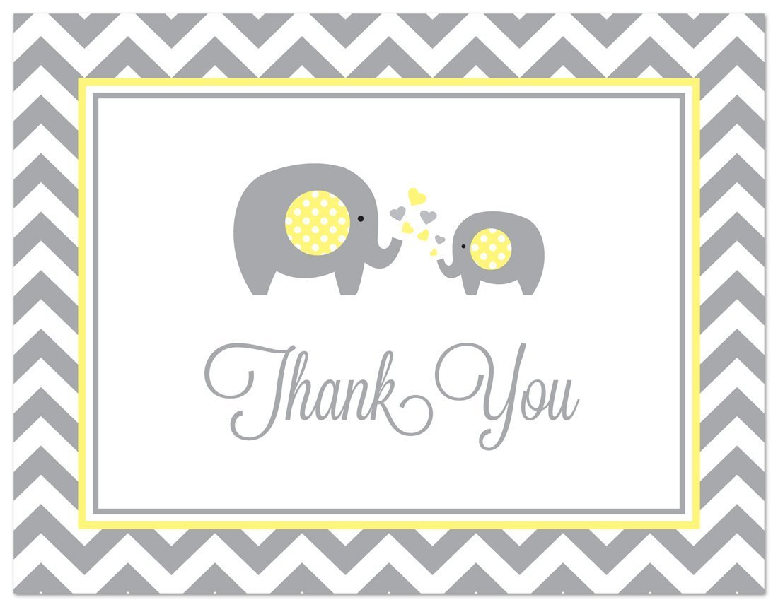MyExpression.com 50 Cnt Grey Yellow Chevron Elephant Baby Thank You Cards