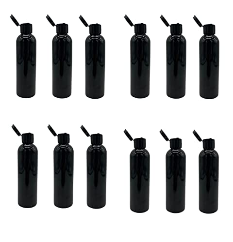 Natural Farms 4 oz Black Cosmo Plastic Bottles -12 Pack Empty Bottle Refillable - BPA Free - Essential Oils - Aromatherapy | Black Flip Top Snap Cap - Made in the USA