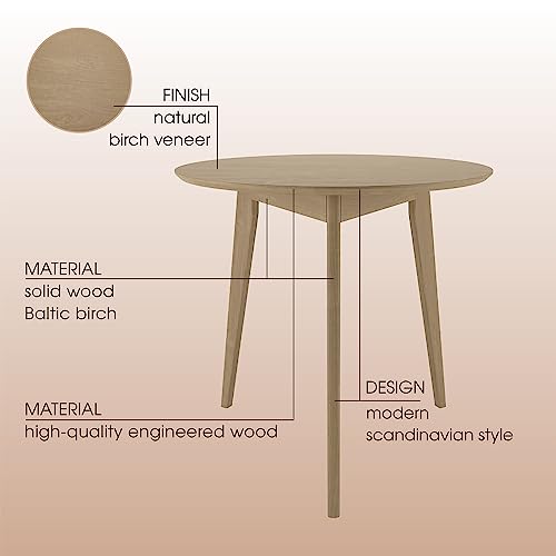 DAIVA CASA Orion Light 31 inch 3 Legs Round Table for 3 Person - Birch Solid Wood Kitchen & Dining Room Furniture - Mid Century Modern Scandinavian Style β Brown Table for Small Space