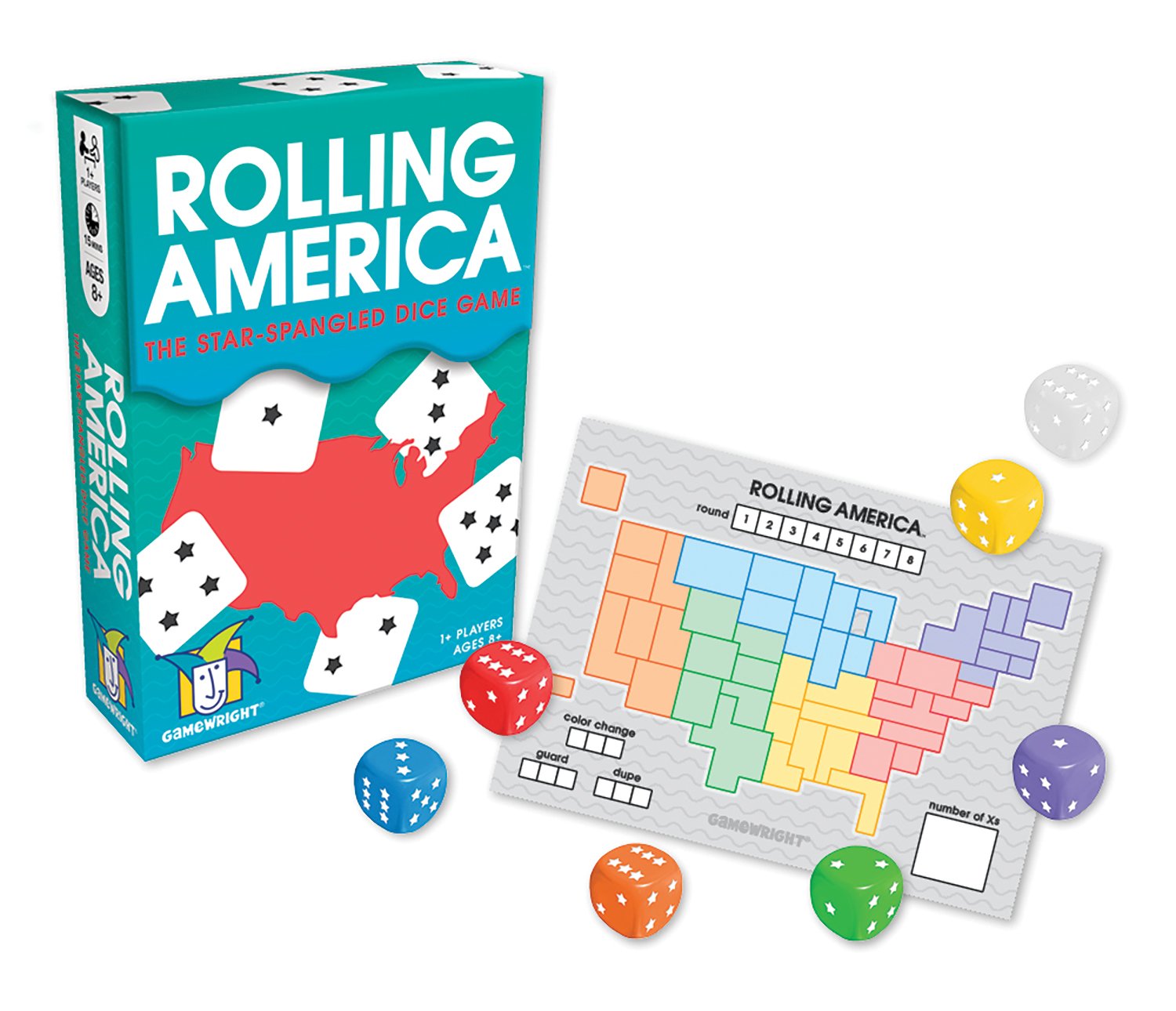 Gamewright Rolling America, The Star Spangled Dice Action Game Multi-colored, 5",96 months to 192 months