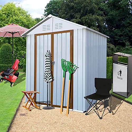 EMKK 4FTx6FT Storage Sheds Outdoor, Utility Steel Tool Sheds for Garden Backyard Lawn, Large Patio House Building with Lockable Door