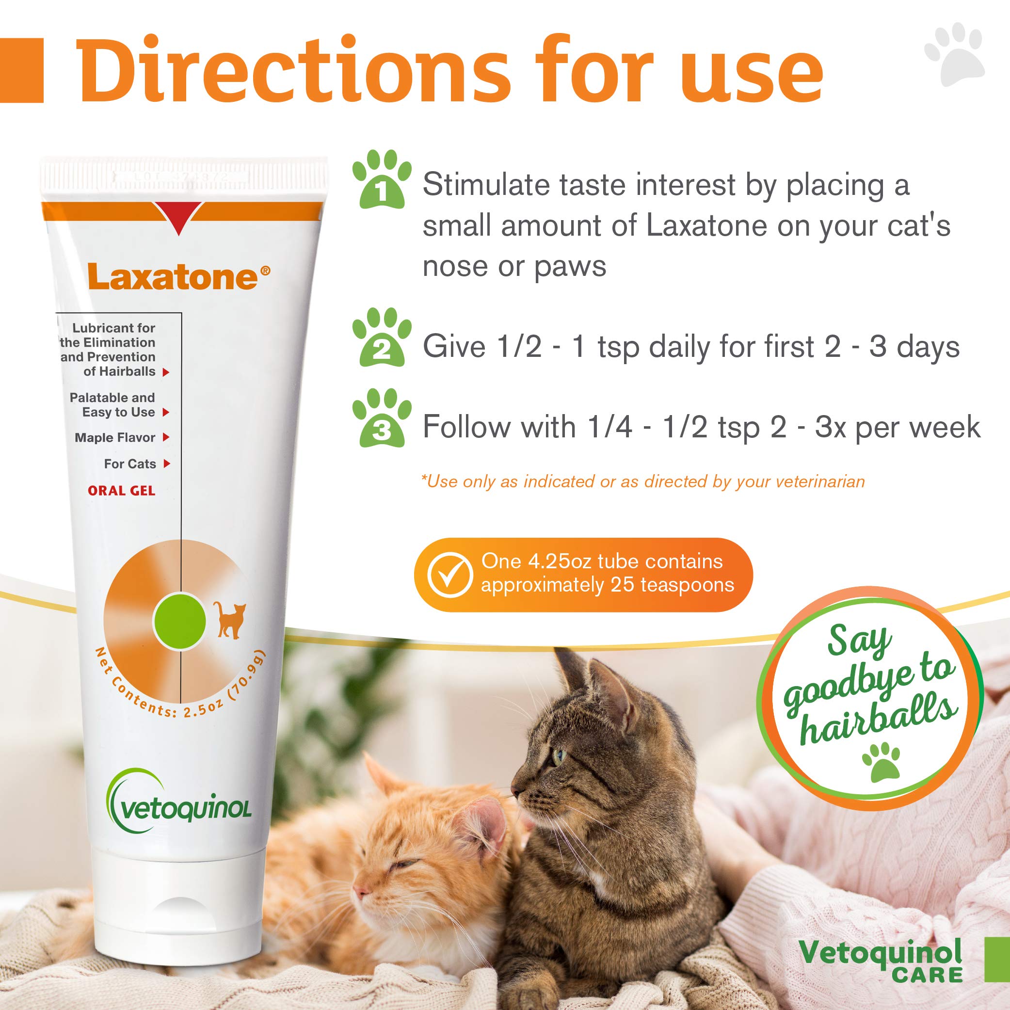 Vetoquinol Laxatone: Oral Hairball Lubricant Gel for Cats – Maple Flavored, 2.5oz
