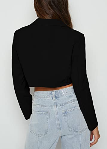GAMISOTE Blazer Jackets for Women Cropped Boyfriend Button Up Lightweight Work Casual Outfit Black