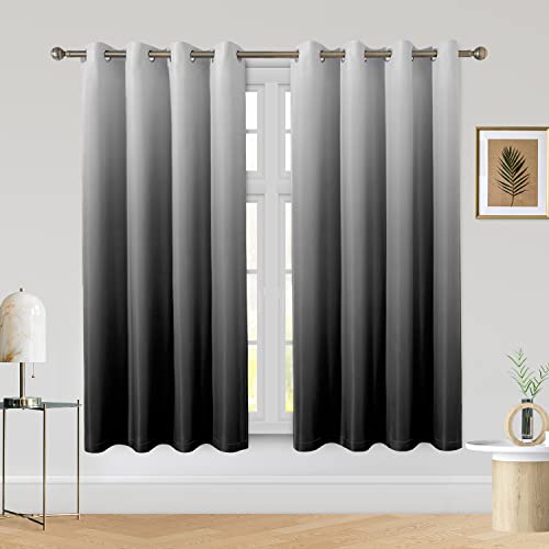 HOMEIDEAS Black Ombre Blackout Curtains 52 X 63 Inch Length Gradient Room Darkening Thermal Insulated Energy Saving Grommet 2 Panels Window Drapes for Living Room/Bedroom