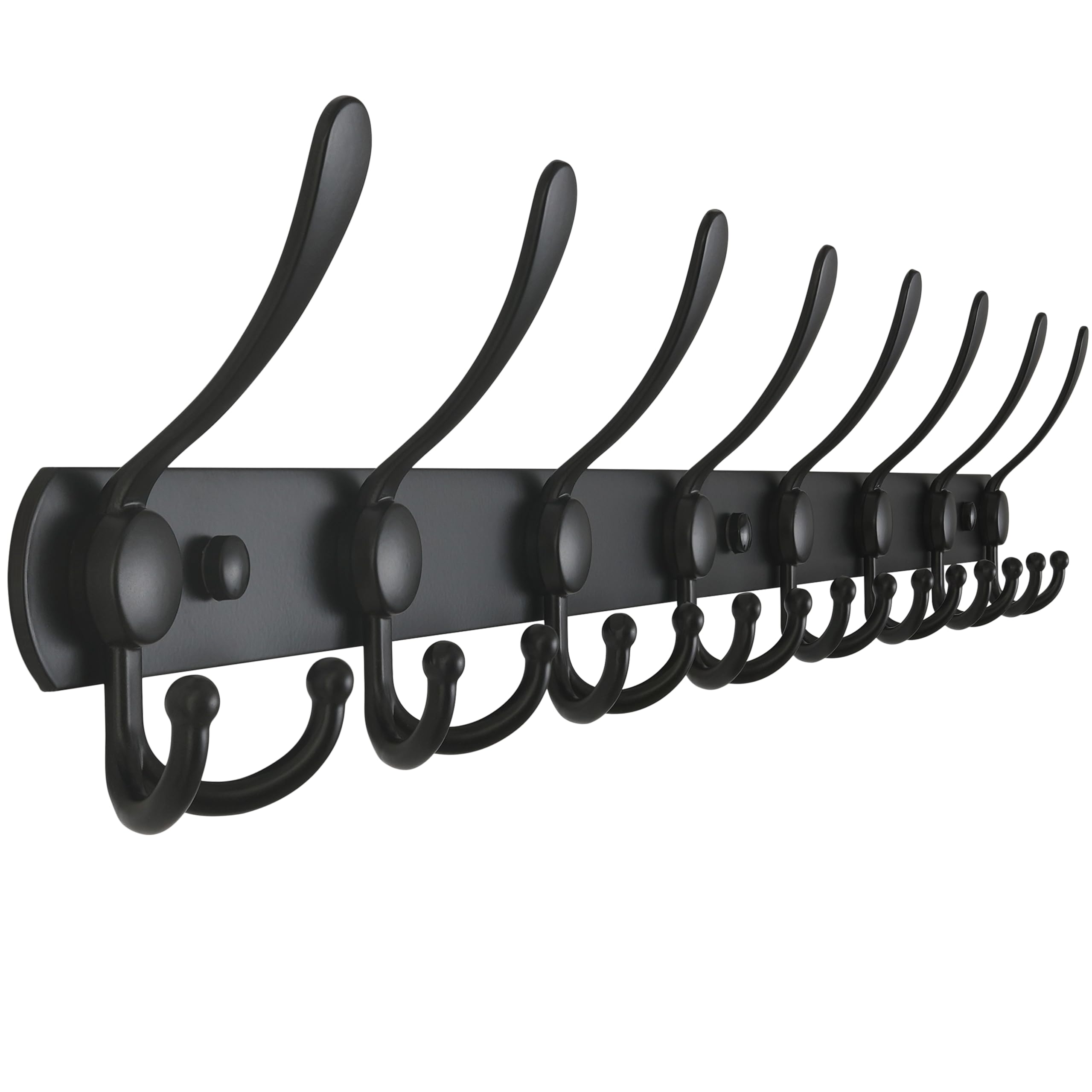 Dseap Coat Rack Wall Mount - 29.5” Long 8-Tri-Hooks Heavy Duty Coat Hanger Rail Wall Hooks for Hanging Coats Hats Clothing Clothes Purse Mudroom Entryway, Black