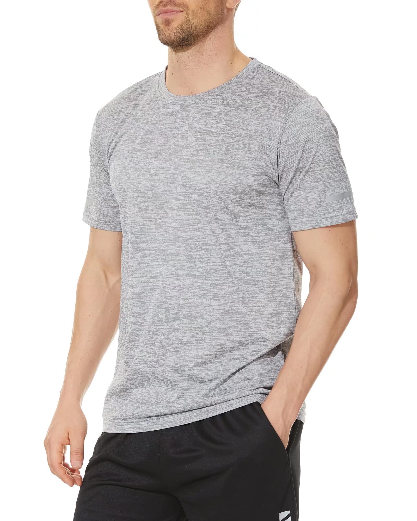 BIYLACLESEN Mens Workout Exercise Shirts Lightweight Quick Dry Running Shirts Crew neck Gym Athletic Shirts for Men Black