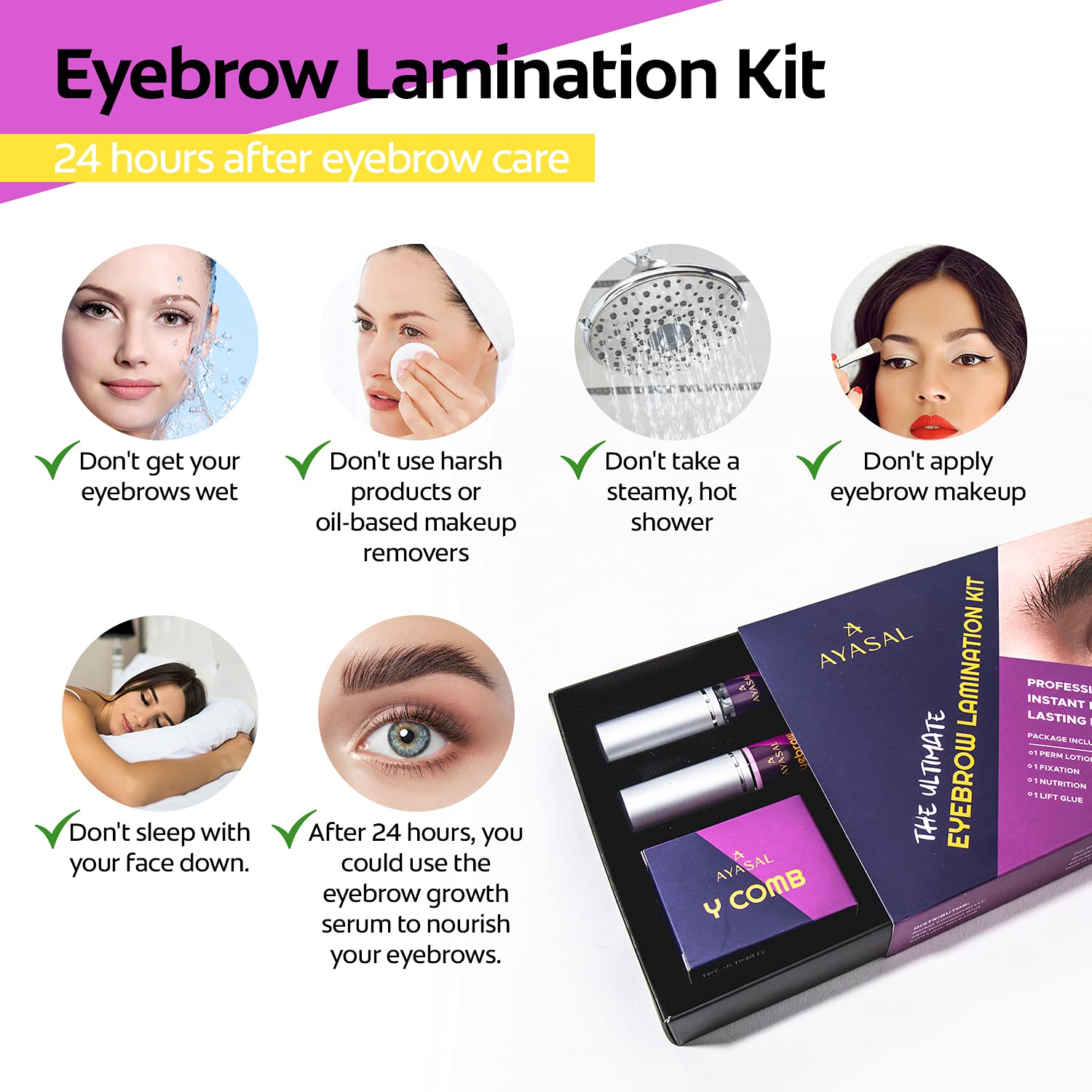 AYASAL Eyebrow Lamination Kit, At-Home Brow Lamination Kit Professional Results, DIY Eyebrow Lift Kit, Eye Brow Lamination Kit for Instant Brow Lamination, Fuller, Thicker Brows for 6 weeks