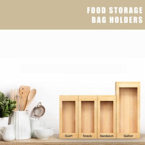 NC Ziplock bag storage organizer, 4 separate Baggie Organizer for Drawer,Bamboo Organizer Compatible with Gallon, Quart, Sandwich and Snack Variety Size Bag