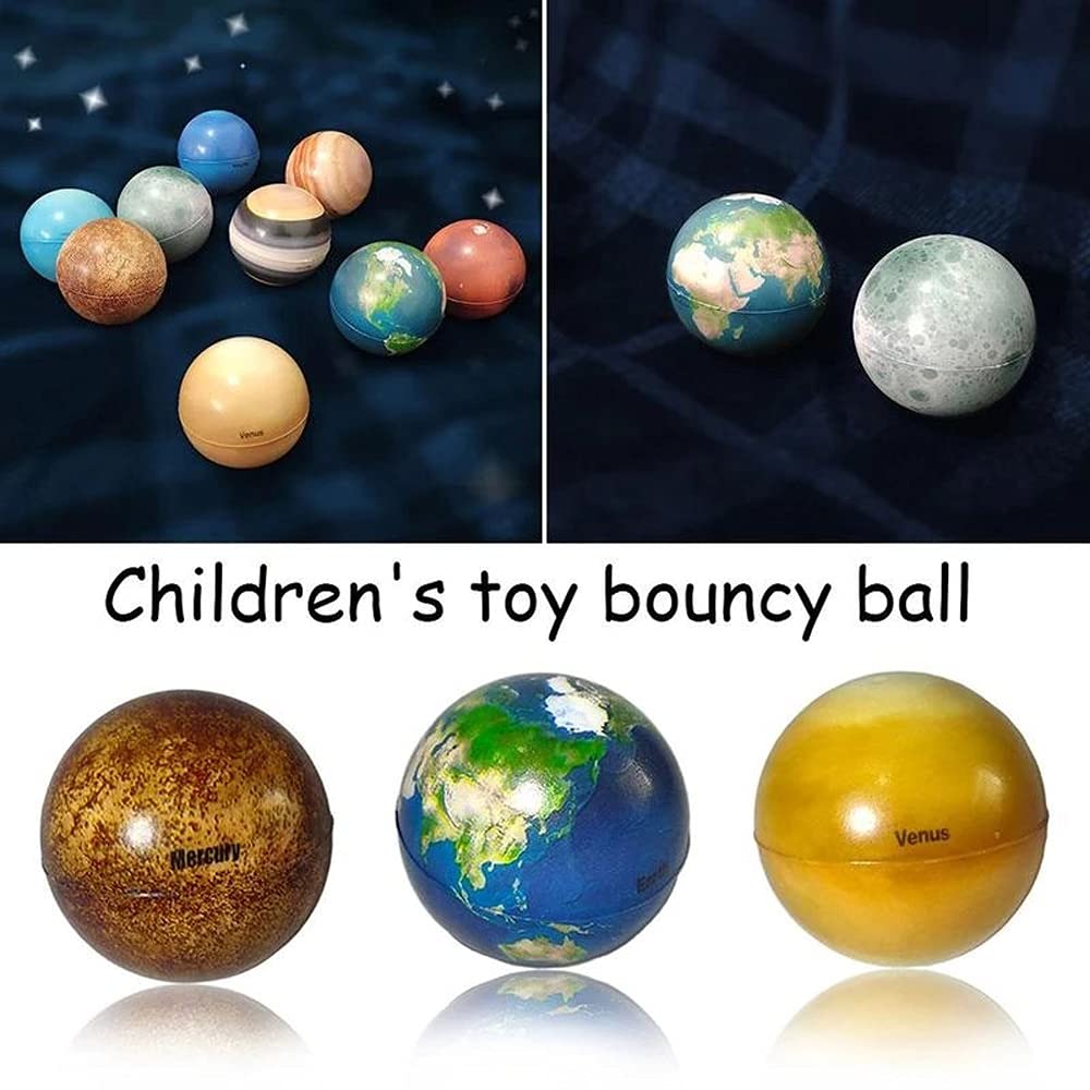 CHDHALTD 6.3cm Eight Planets Moon Star Ball Toy for Colorful Bouncy Sponge Elastic Printing Star Ball Children Educational Toy(9pcs)