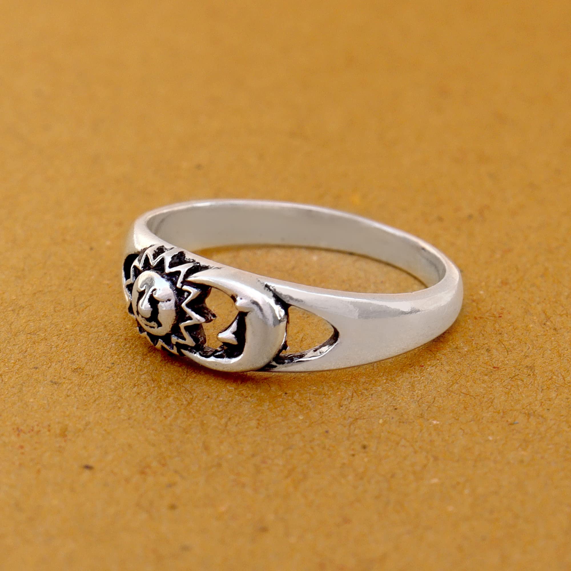 AUNERCART Silver Sun Moon Universe Ring Black Oxidized Wedding Promise Statement Anniversary Valentines Gift Ring (7)