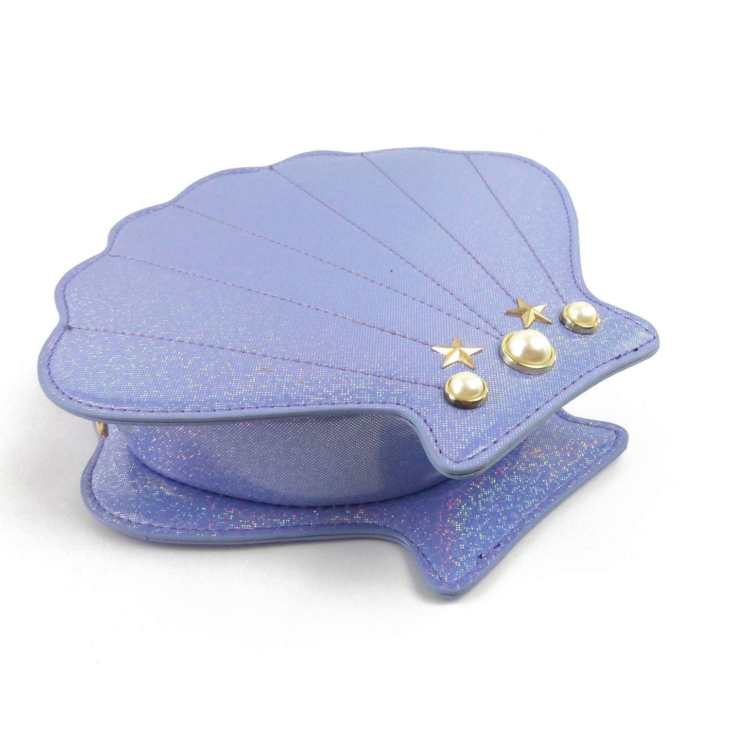 Hologram Laser Shell Shoulder Bags Pearl Cross-body Chain Purse Bags for Womens(Purple)