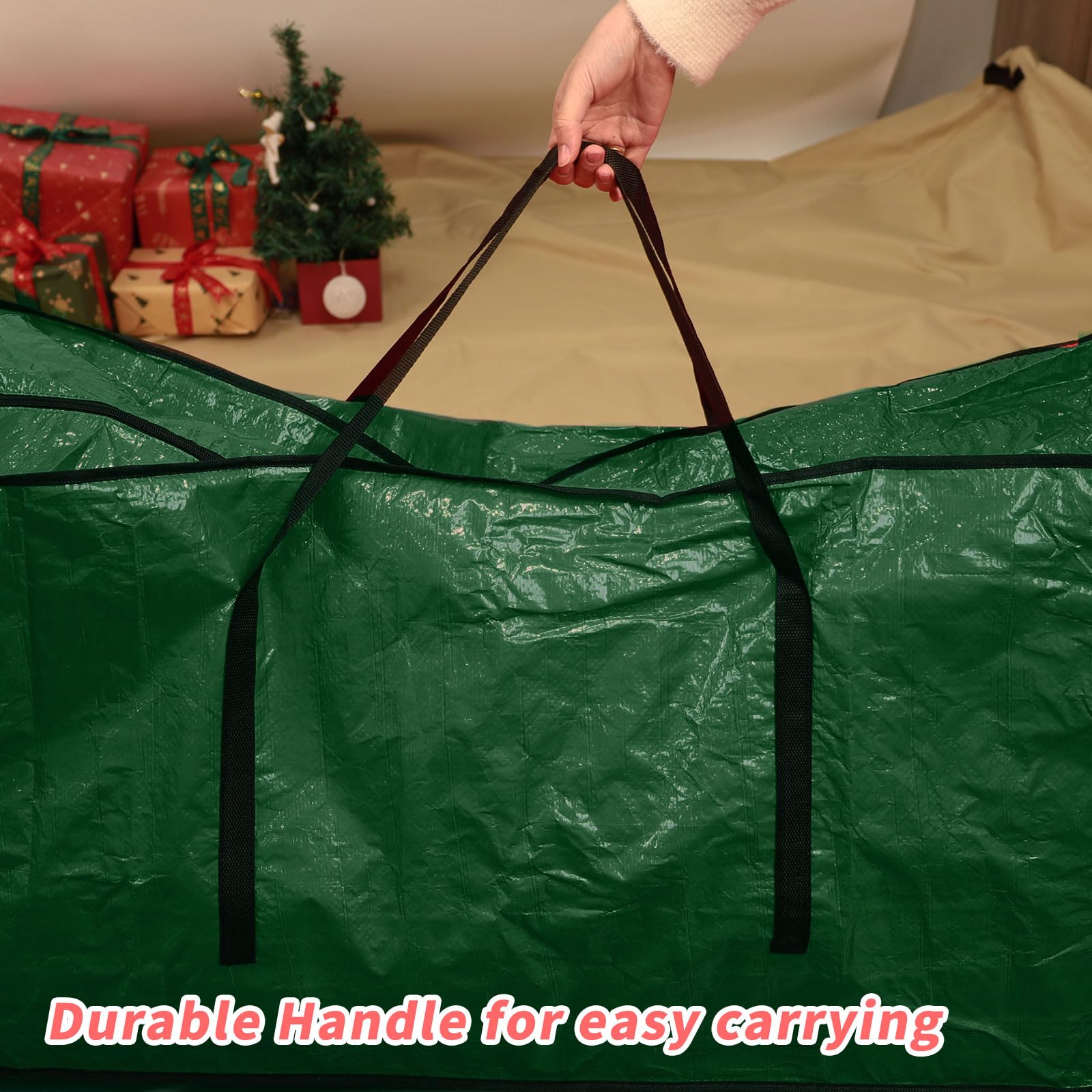 RICHIE Christmas Tree Storage Bag 9 ft, Fits Up to 9 Foot Artificial Trees, Plastic Water Resist Xmas Tree Bag, Reinforced Handles & Zippered & Durable, Holiday Decoration Storage Bags, Red