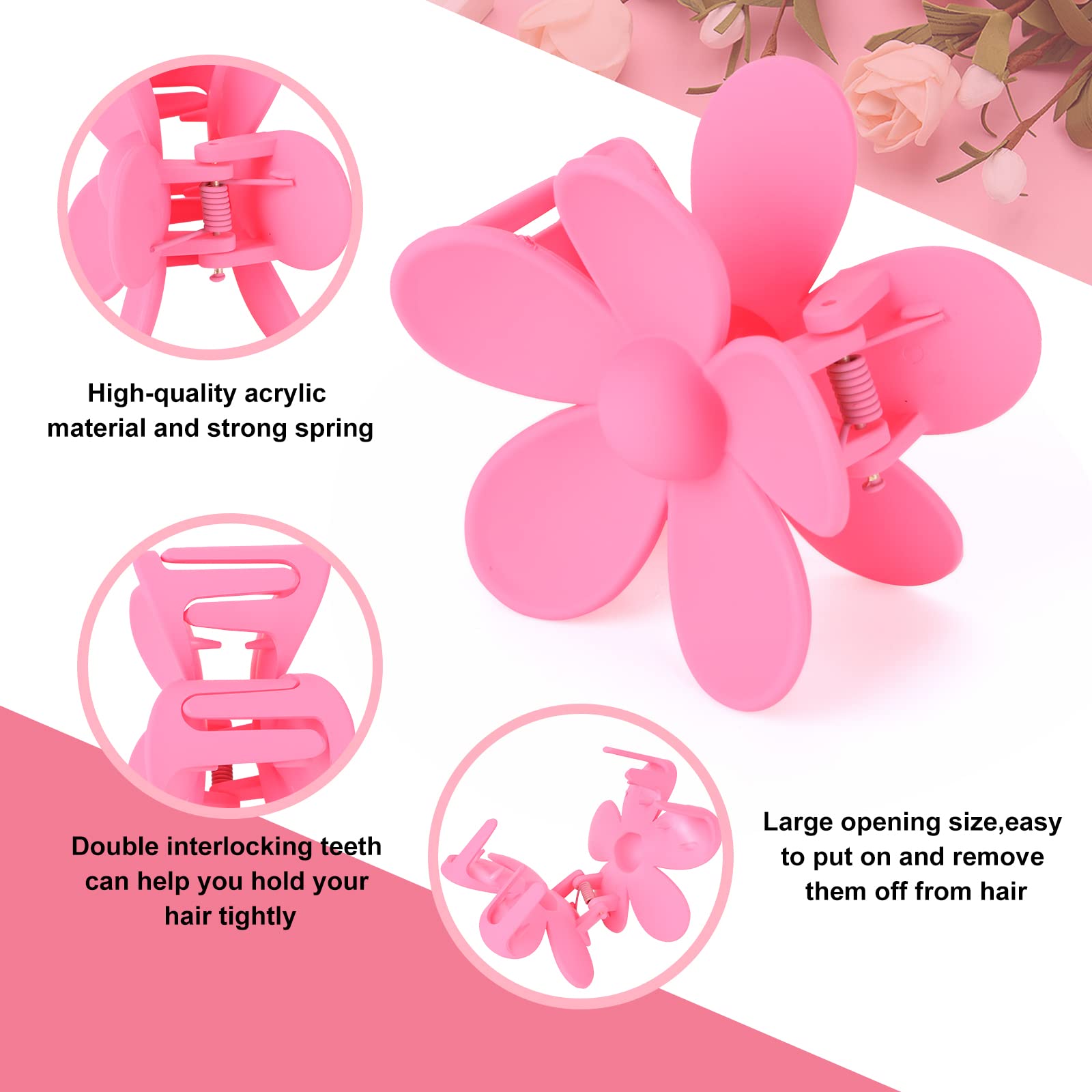 AYBLOOM Flower Hair Clips for Thick Hair - 12 PCS Large Matte Jaw Clips with Strong Hold, Daisy Accessories for Women