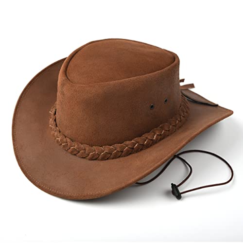 BenzHawk Leather Cowboy Hat Shape able into Out Back Hat Brown Cowboy Hats for Men - Western Cowboy Hat