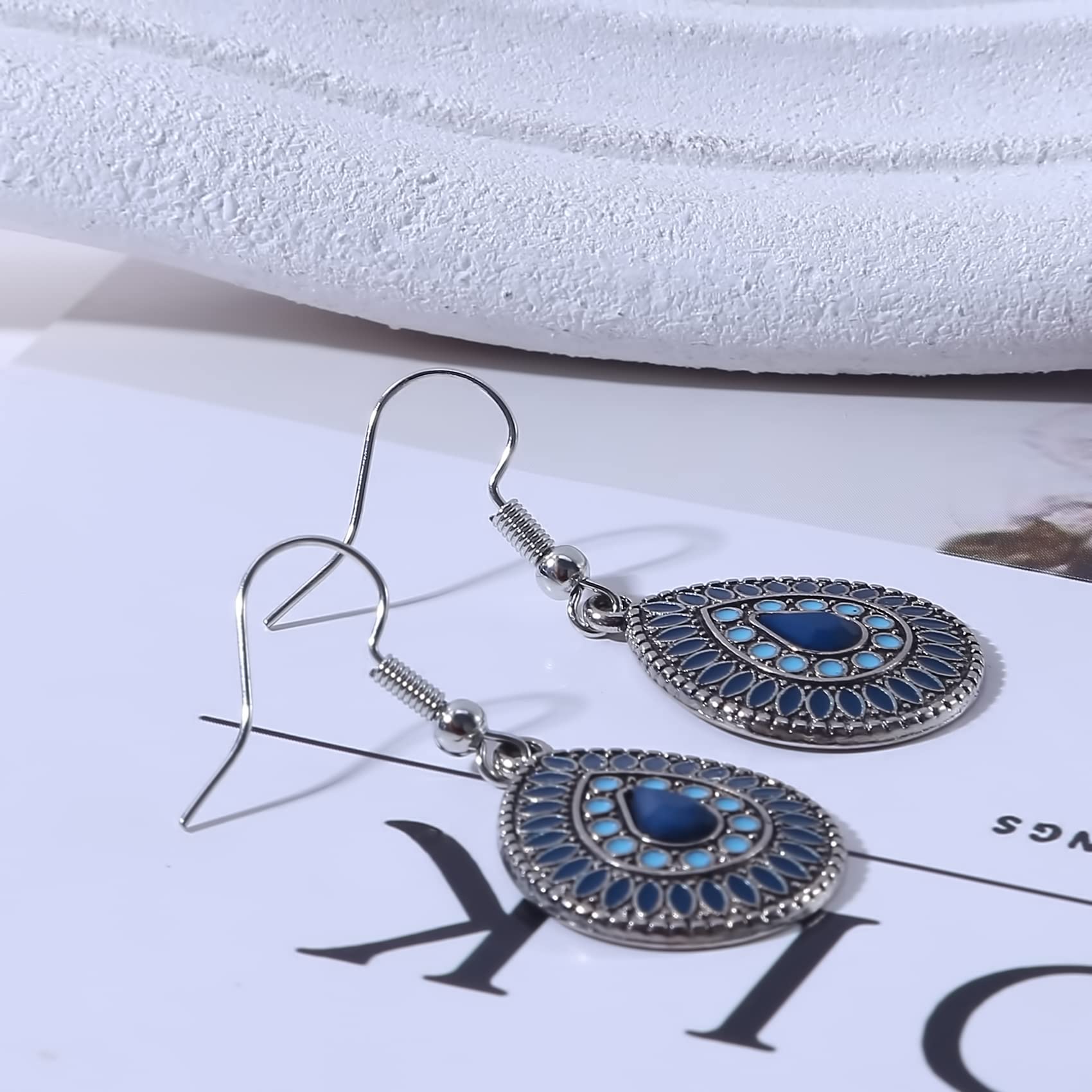 Bayetss Vintage Drop Dangle Earrings Ethnic Enamel Hook Earring Unique Statement Earrings Accessories for Women,Navy blue