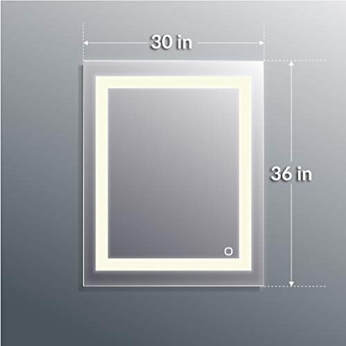 Homewerks 100160 30x36 inches LED Bathroom Mirror Wall Mounted Frameless Anti-Fog Dimmable Light 1600 Lumen Ultra Bright White 5000 Kelvin, Single Color