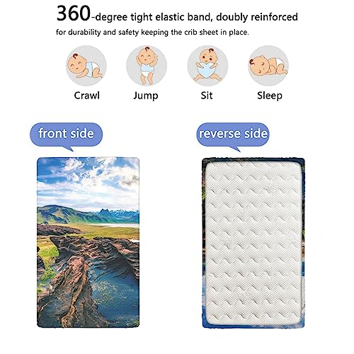 Nature Themed Fitted Crib Sheet,Standard Crib Mattress Fitted Sheet Soft Toddler Mattress Sheet Fitted - Baby Sheet for Boys Girls,28“ x52“,Cobalt Blue Peach Yellow Green