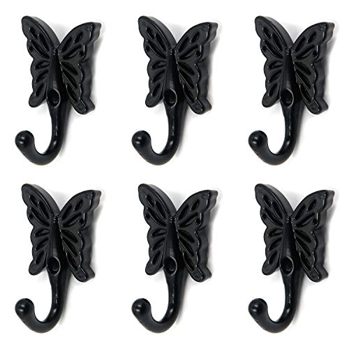Geesatis 6 pcs Vintage Wall Mounting Hanger Hooks Butterfly Style Hat Hook Coat Hook for Hanging Towels Clothes Scarves Keys, with Mounting Screws, Black