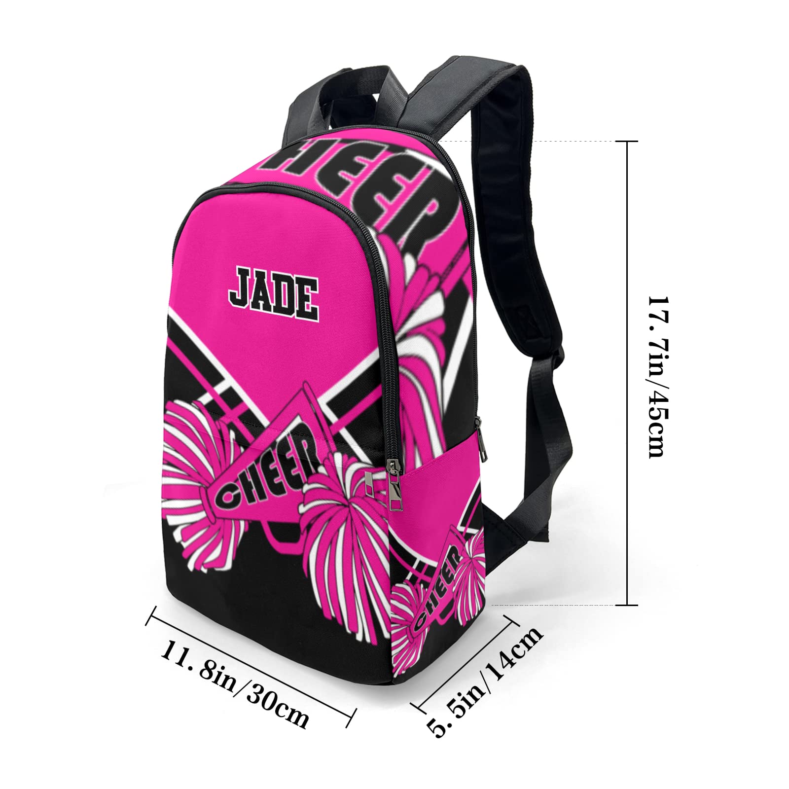 Cheer Pink Black Cheerleader Waterproof Backpack Sport Shoulder Bag for Men Women Gift, 11.8''(L)x5.51''(W)x17.72''(H)